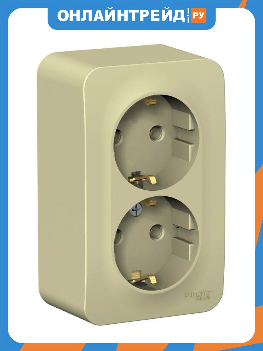 Розетка Systeme Electric (schneider Electric) SCHNEIDER ELECTRIC BLANCA двойная с заземлением, со шторками, изол. пл, 16А, 250В, Бежевый, BLNRA011217