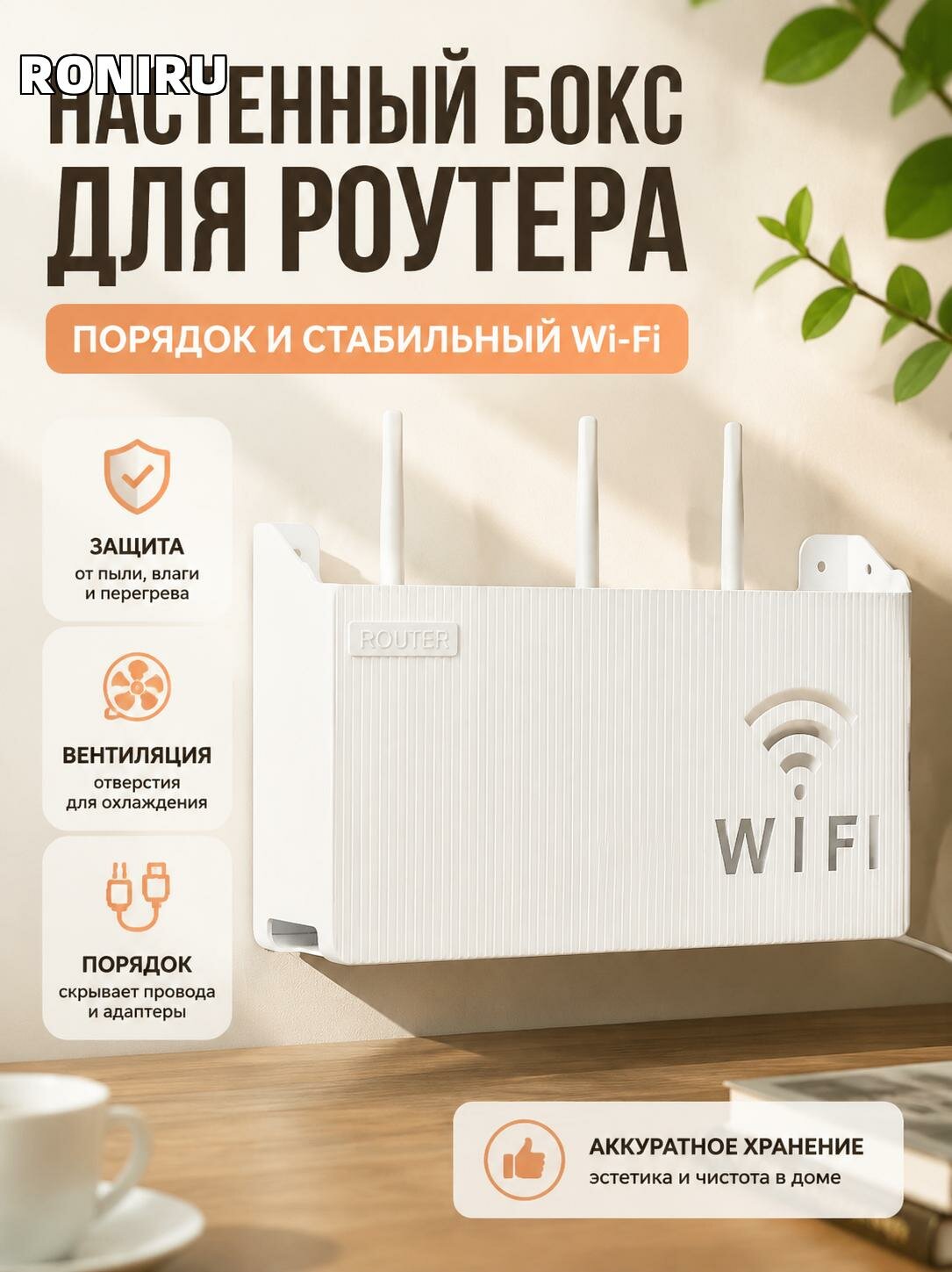 Полка-ящик для роутера на стену, закрытый бокс с вентиляцией для модема и Wi-Fi, аккуратное настенное хранение