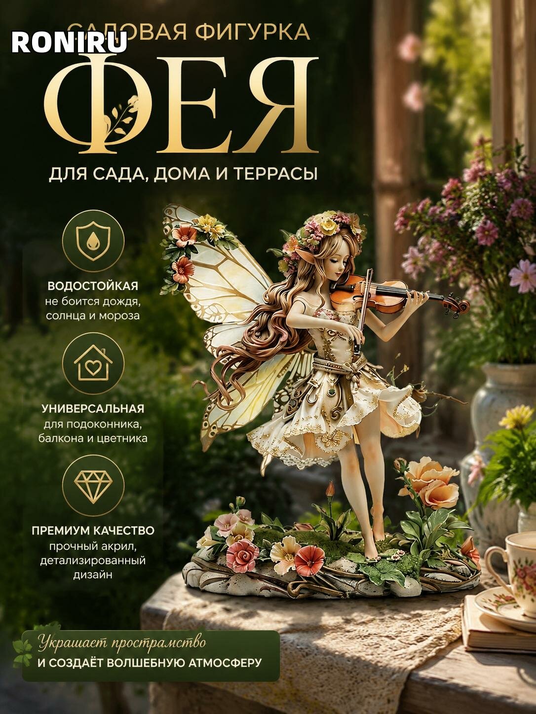 Садовая фигурка феи из акрила для сада, дома и террасы — водостойкий декор для подоконника, балкона и цветника