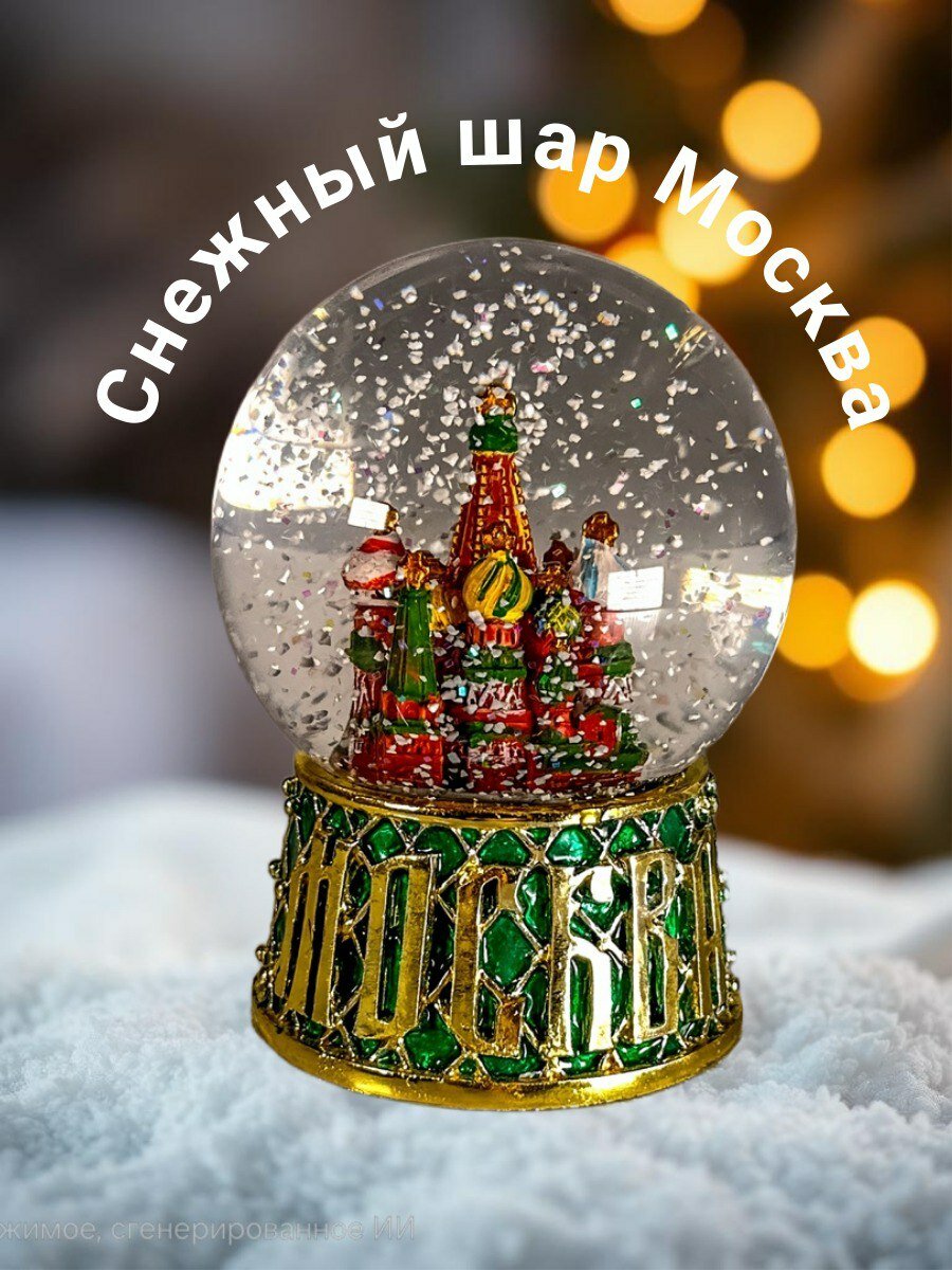 Маленький Снежный зимний новогодний Волшебный шар с достопримечательностью Москвы Собором Василия Блаженного, оригинальный сувенир для украшения новогоднего интерьера дома и офиса, под елку