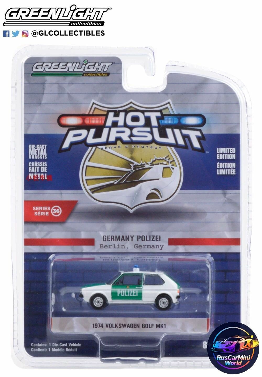 Машинка Green light 1/64 Alloy car model 1974 VW Golf Mk1
