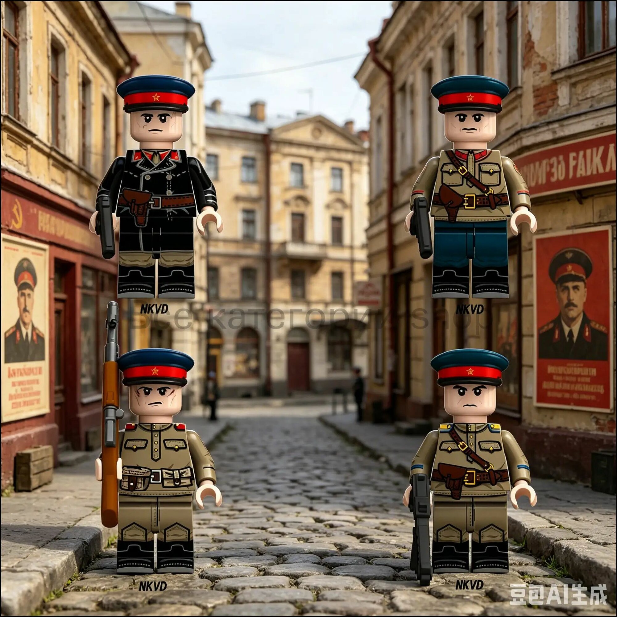 Комплект 4 фигурок НКВД СССР с вооружением, совместимые с конструктором