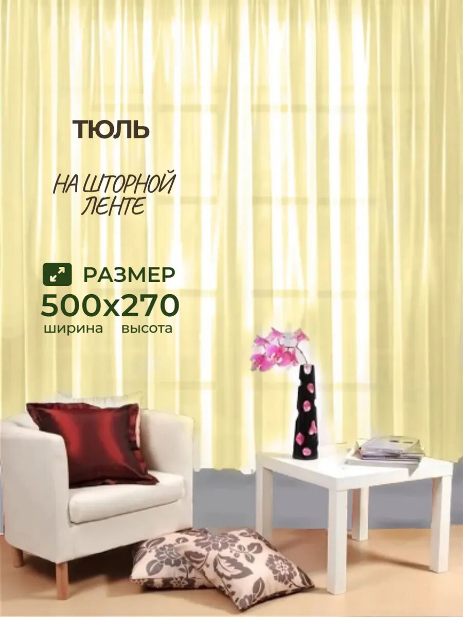Тюль Камея "Моно", вуаль, полупрозрачный, для гостиной, 500x270 см