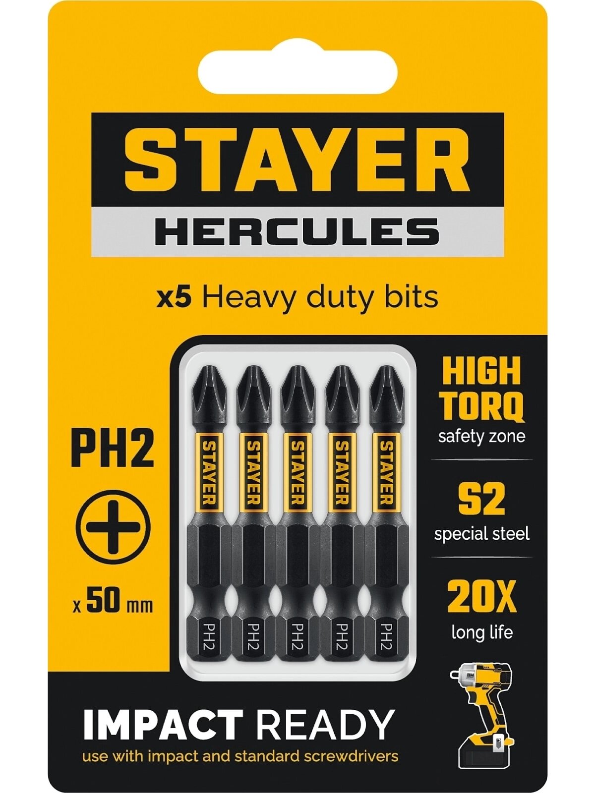 Торсионные биты STAYER HERCULES PH 2, 50 мм (5 шт)