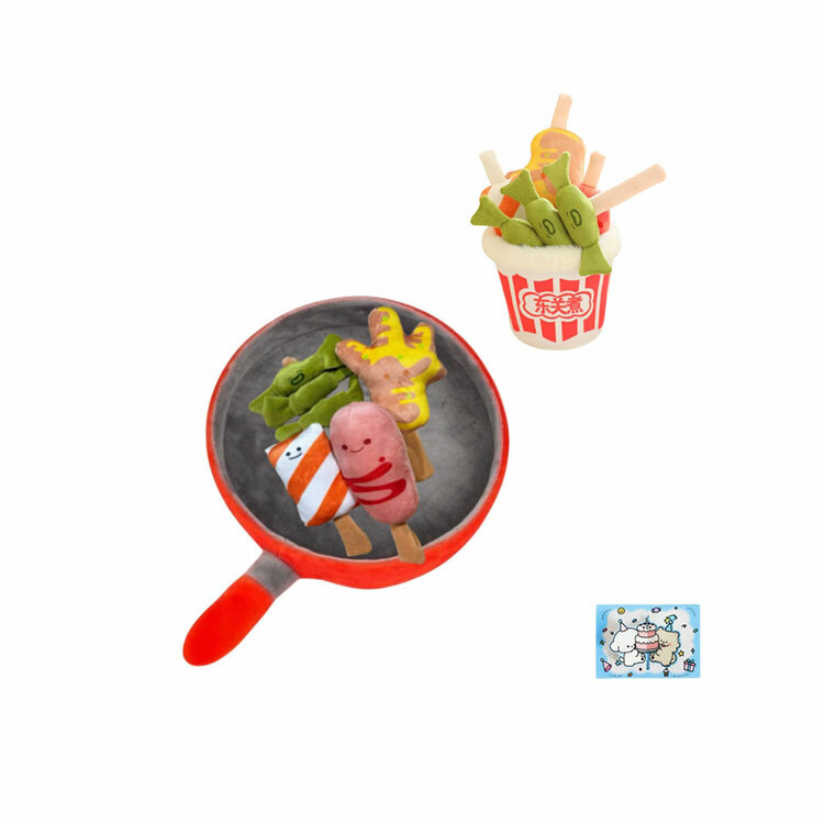 Плюшевая игрушка-антистресс унисекс BANLI Уден, Flat Pan Doll+Japanese Hot Pot (Includes Cake Puppy Greeting Card), 14см/18см