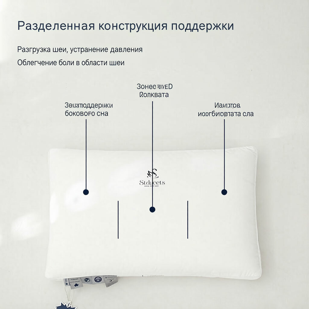 Подушка 48×74 см, гусиный пух, для отелей 5 звезд, класс А, мягкая, для здорового сна