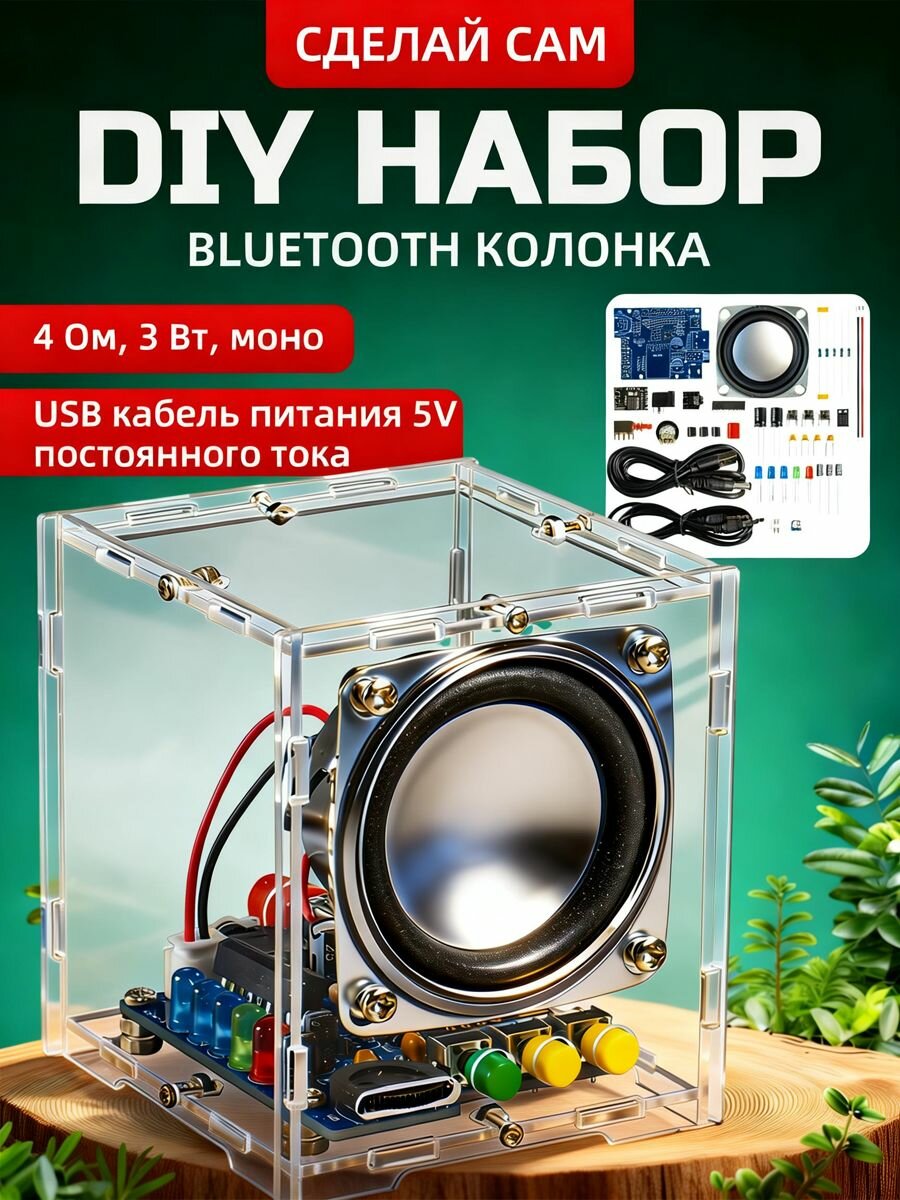 DIY Конструктор беспроводная Bluetooth колонка в прозрачном корпусе, Электронный комплект сделай сам, практика пайки, набор радиолюбителя для пайки