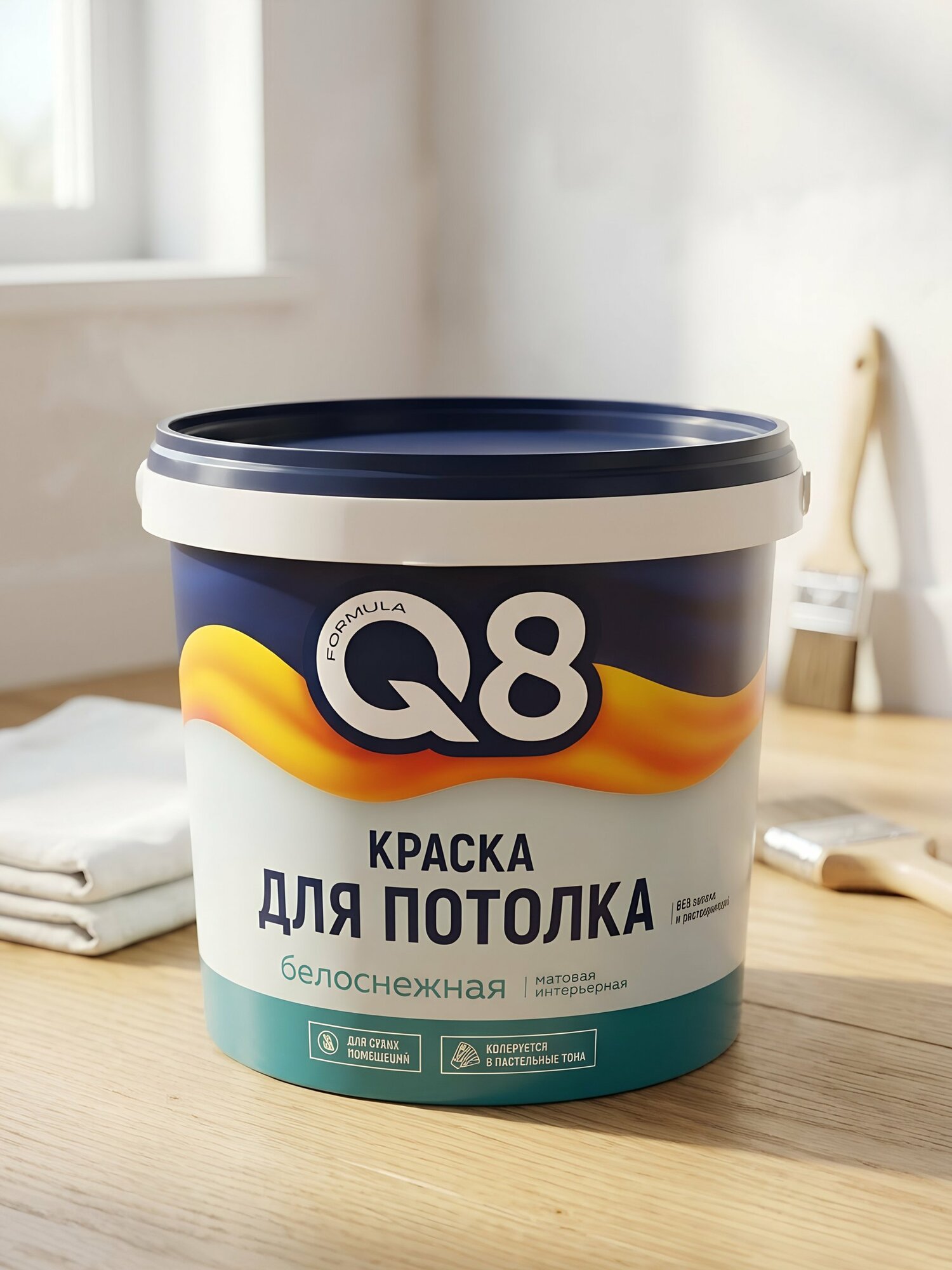 Краска воднодисперсионная, Formula Q8, акриловая, для потолков, матовая, белая, 1.4 кг