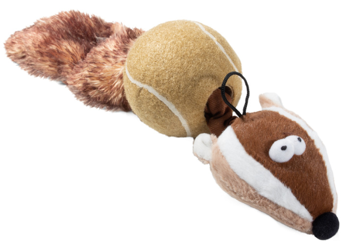 Игрушка для собак GiGwi / ГиГви CATCH & FETCH Барсук с теннисным мячом и пищалками, мягкая, 32см / зоотовары для животных