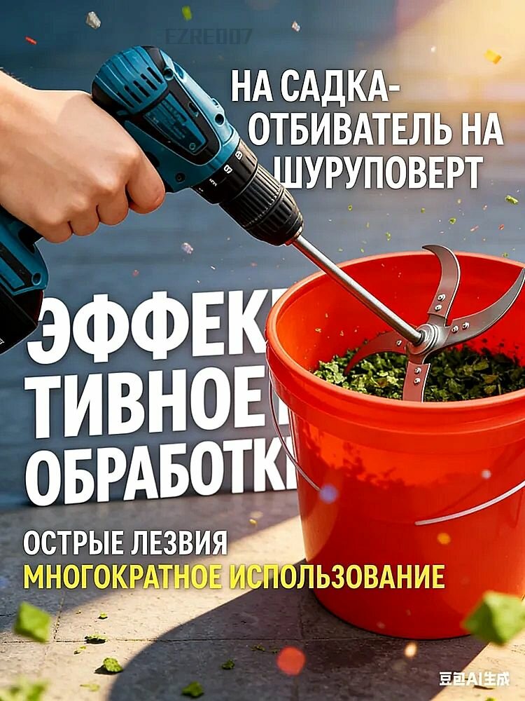 Измельчитель кормов насадка на шуруповерт 150 мм. Нож для измельчения травы в ведре, овощей и веток, 4 острых лезвия.