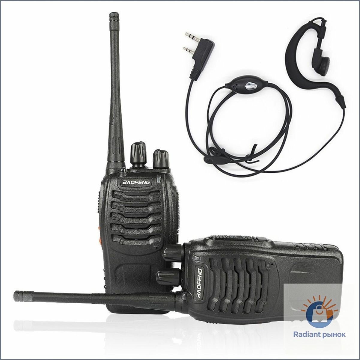 Рация Baofeng BF-888S, UHF 400 470 МГц, 16 каналов, в комплекте 2 шт, аккумуляторы и зарядные устройства