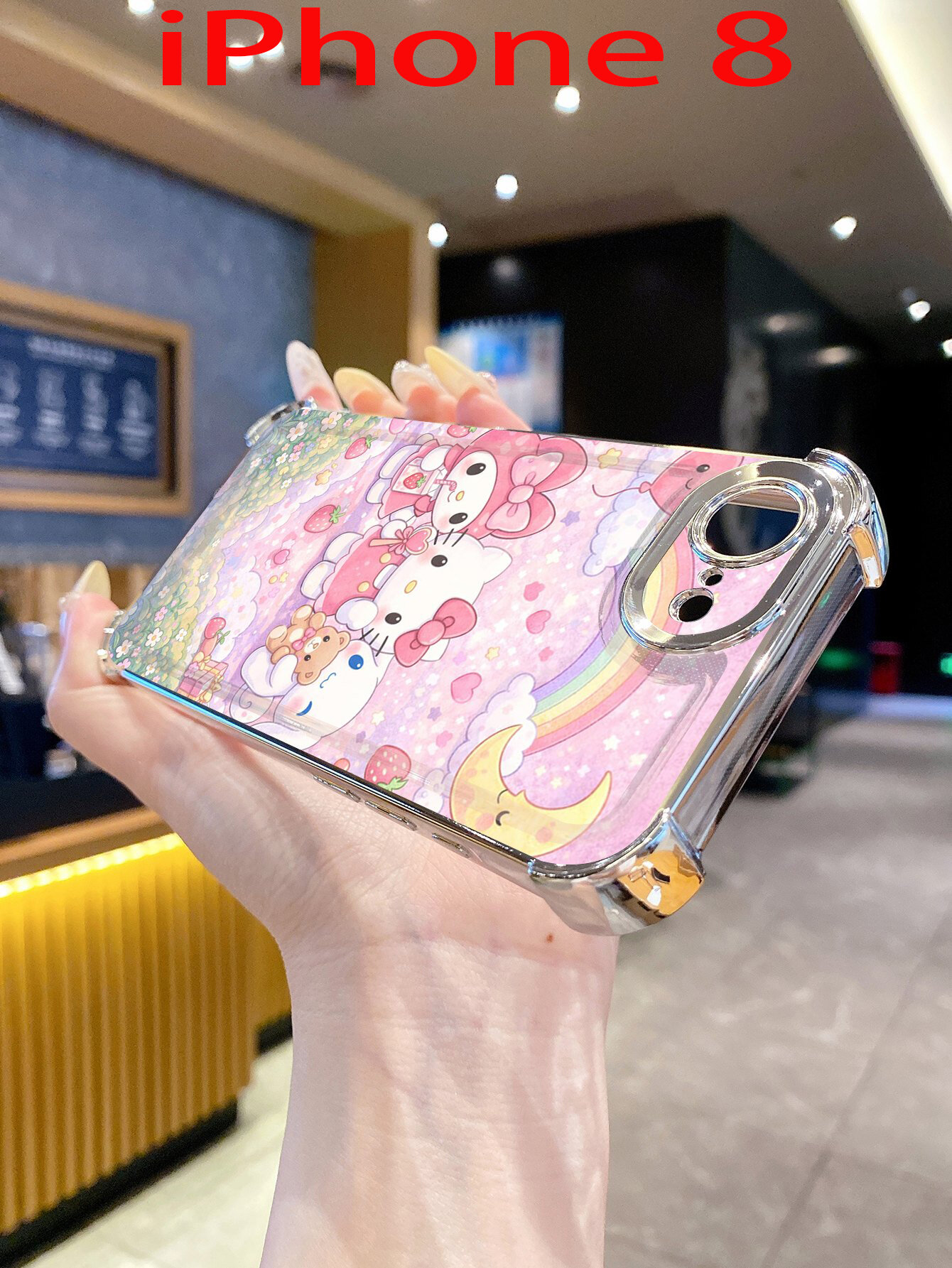 Мягкий чехол с гальваническим покрытием для iPhone 8 с милыми Куроми, Мелоди и Hello Kitty.
