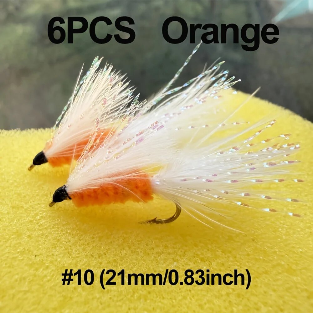 Набор из 6 искусственных мушек Woolly Bugger для нахлыста Orange