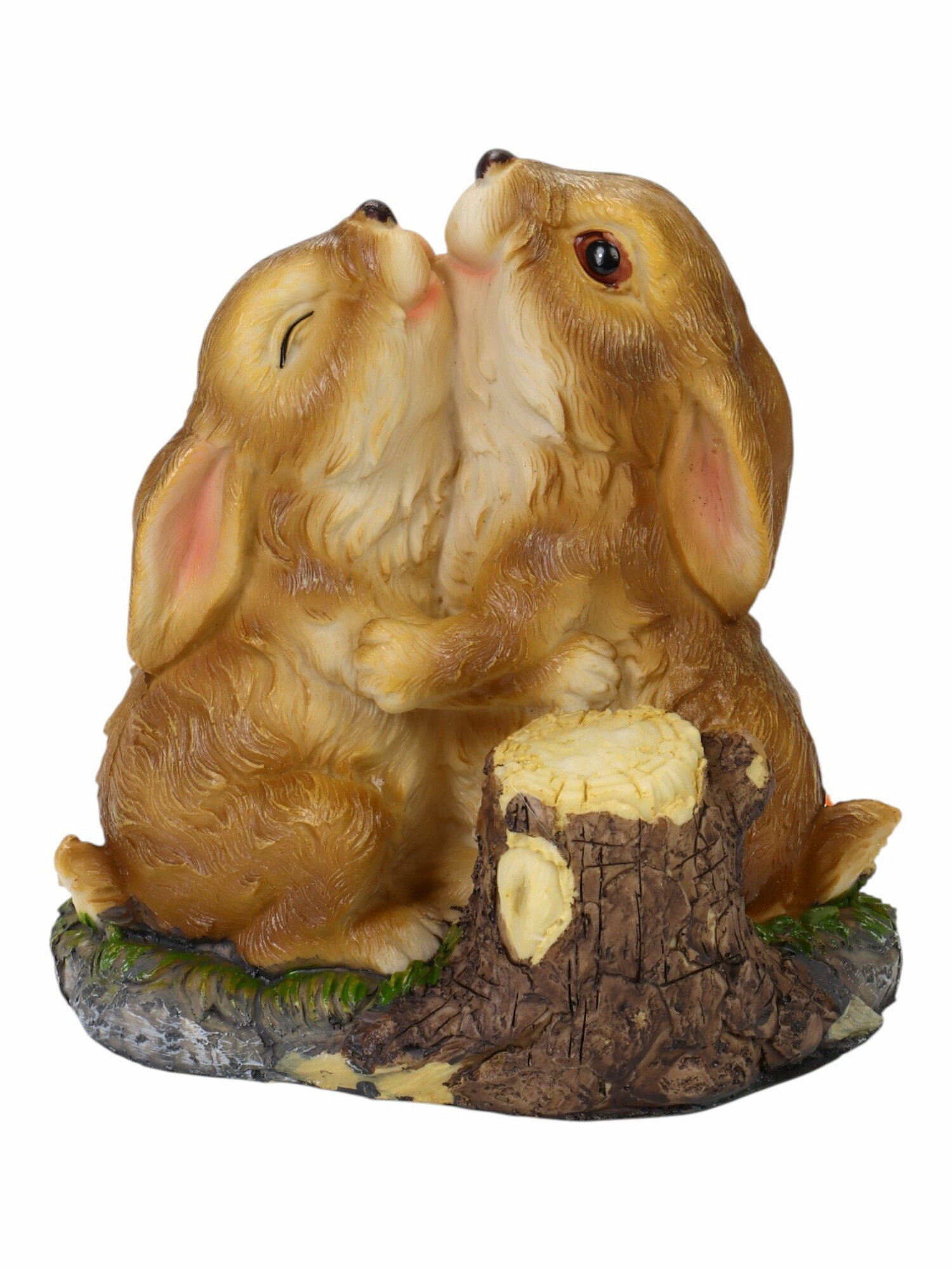 Садовая фигура из полистоуна "Зайцы на пеньке", 20x15x20 см, форма фигуры: кролик, заяц