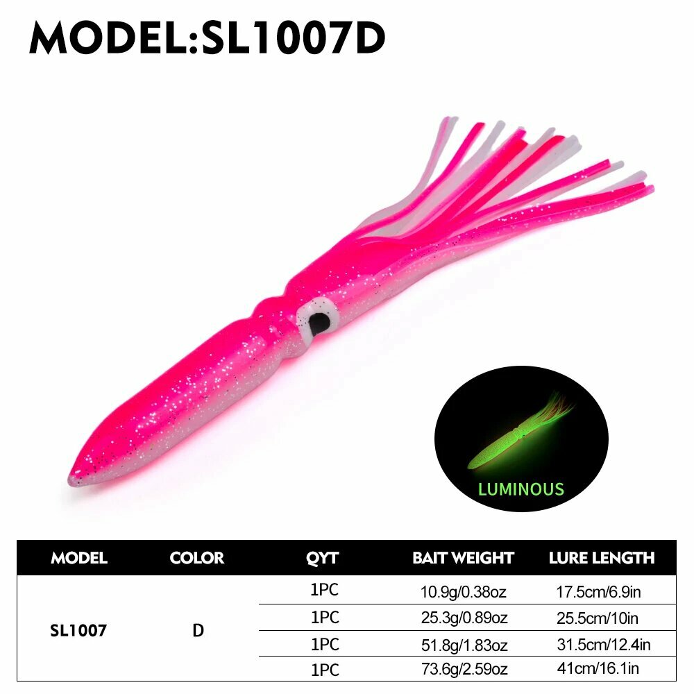 Приманка силиконовая кальмар PROBEROS SL1007D, 10.9g, 17.5cm, Розовый