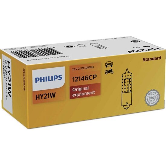 Лампа галогенная Philips Vision HY21W (BAW9s) Yellow 12V, 1шт, 12146CP