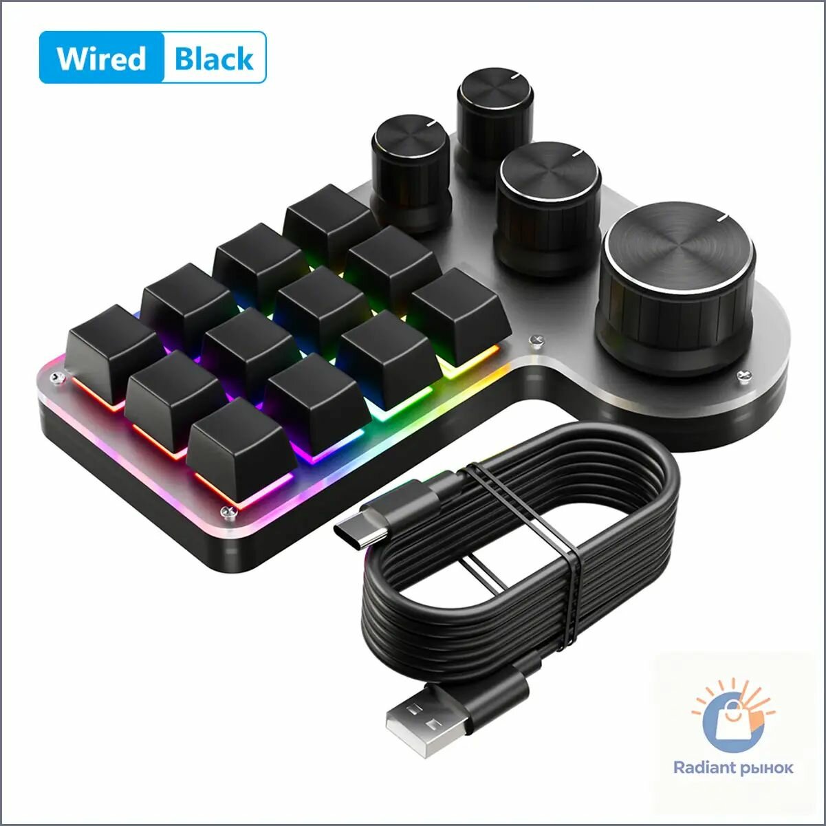 Игровая клавиатура беспроводная USB Wired, Английская раскладка, черный