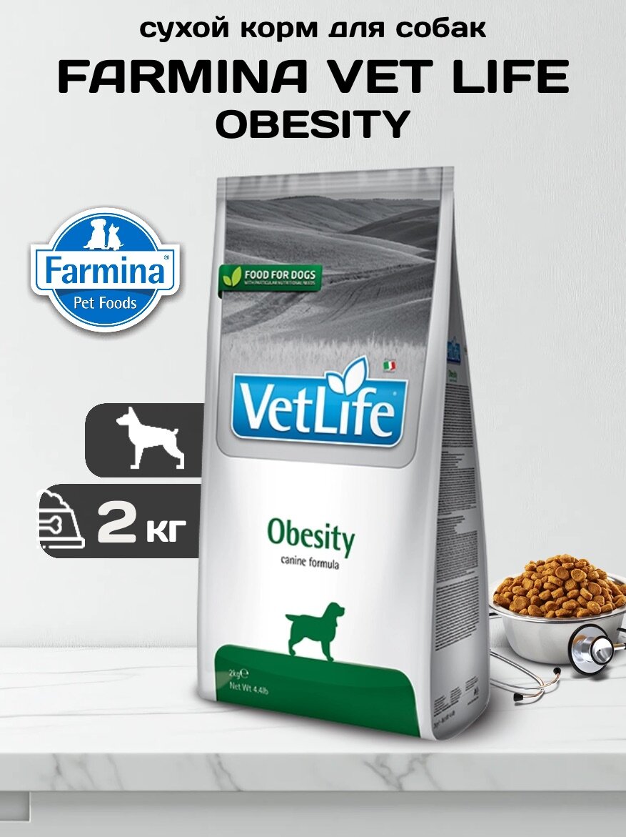 Сухой корм для собак Farmina Vet Life Obesity Dog для снижения и контроля веса - 2 кг