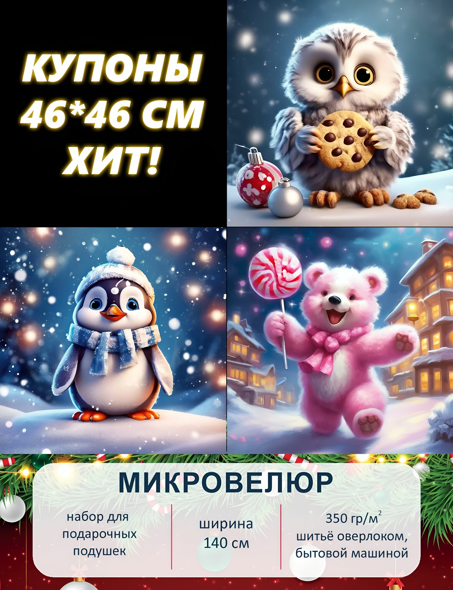 Мебельная ткань, для декоративных подушек. Новогодний сэт N-027. Размер 46см*140см.