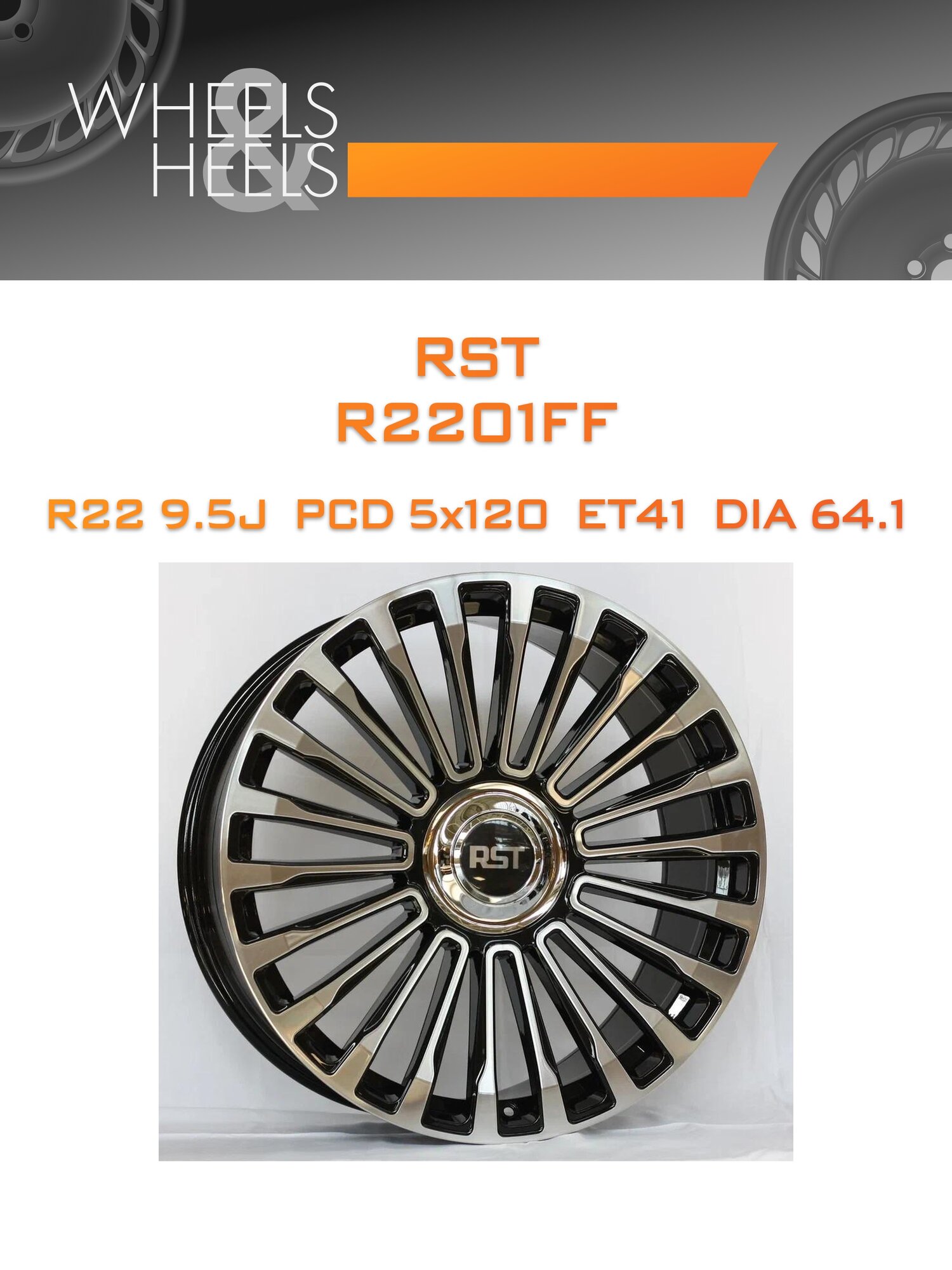 Диск автомобильный литой RST R2201FF 22x9.5 5x120 et41 dia64.1 Чёрный с полированной лицевой частью