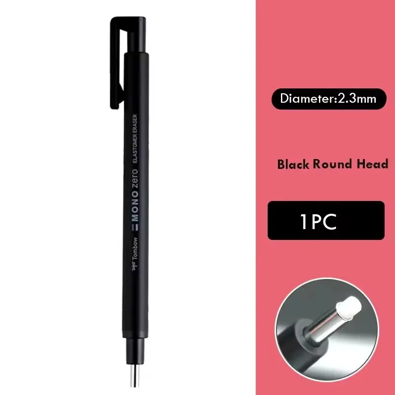Tombow MONO Zero Pen механический ластик Черный, Black Round Head