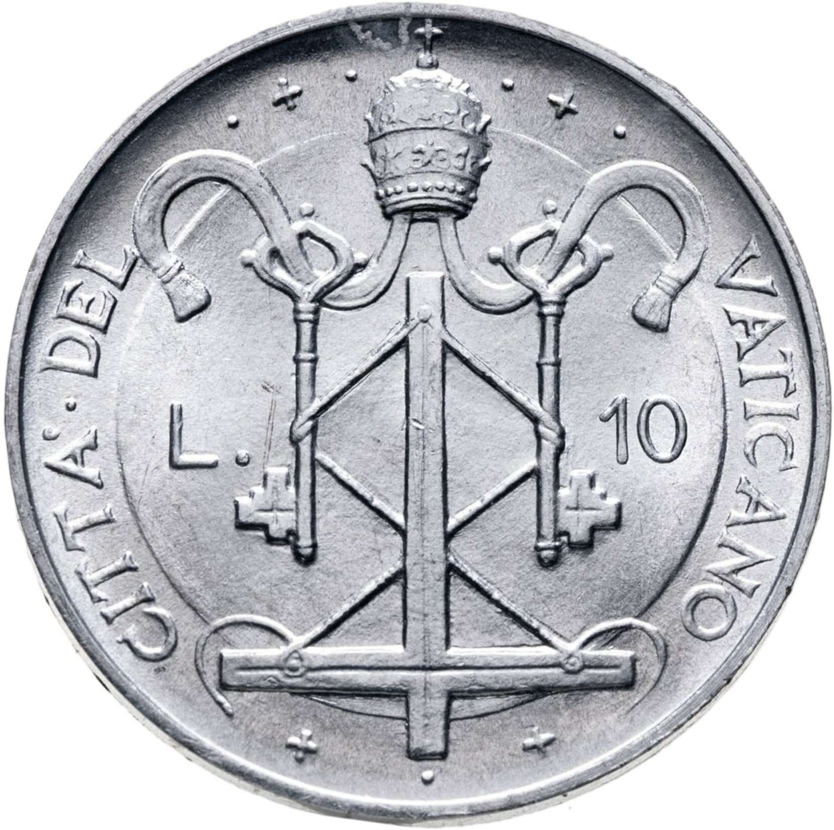 Ватикан 10 лир lire 1967, Алюминий, в сохранности UNC