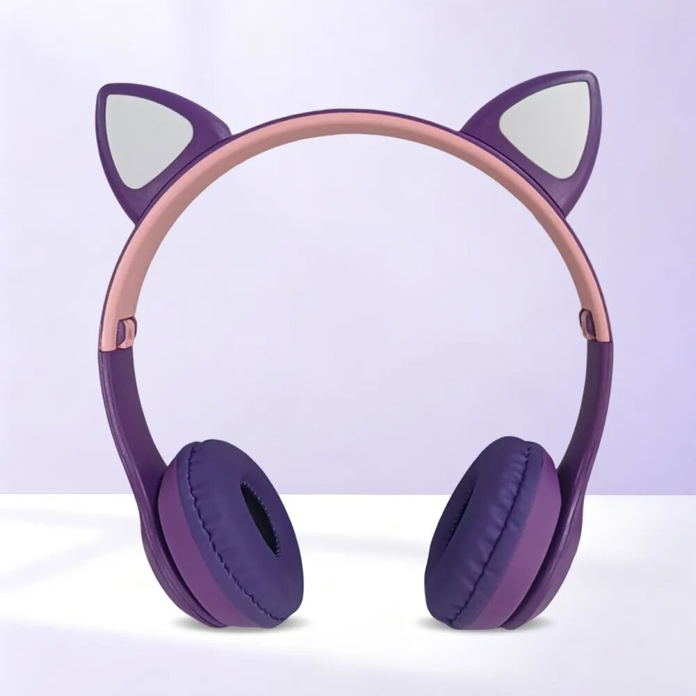 Беспроводные Bluetooth-наушники с подсветкой в виде кошачьих ушей, фиолетовые