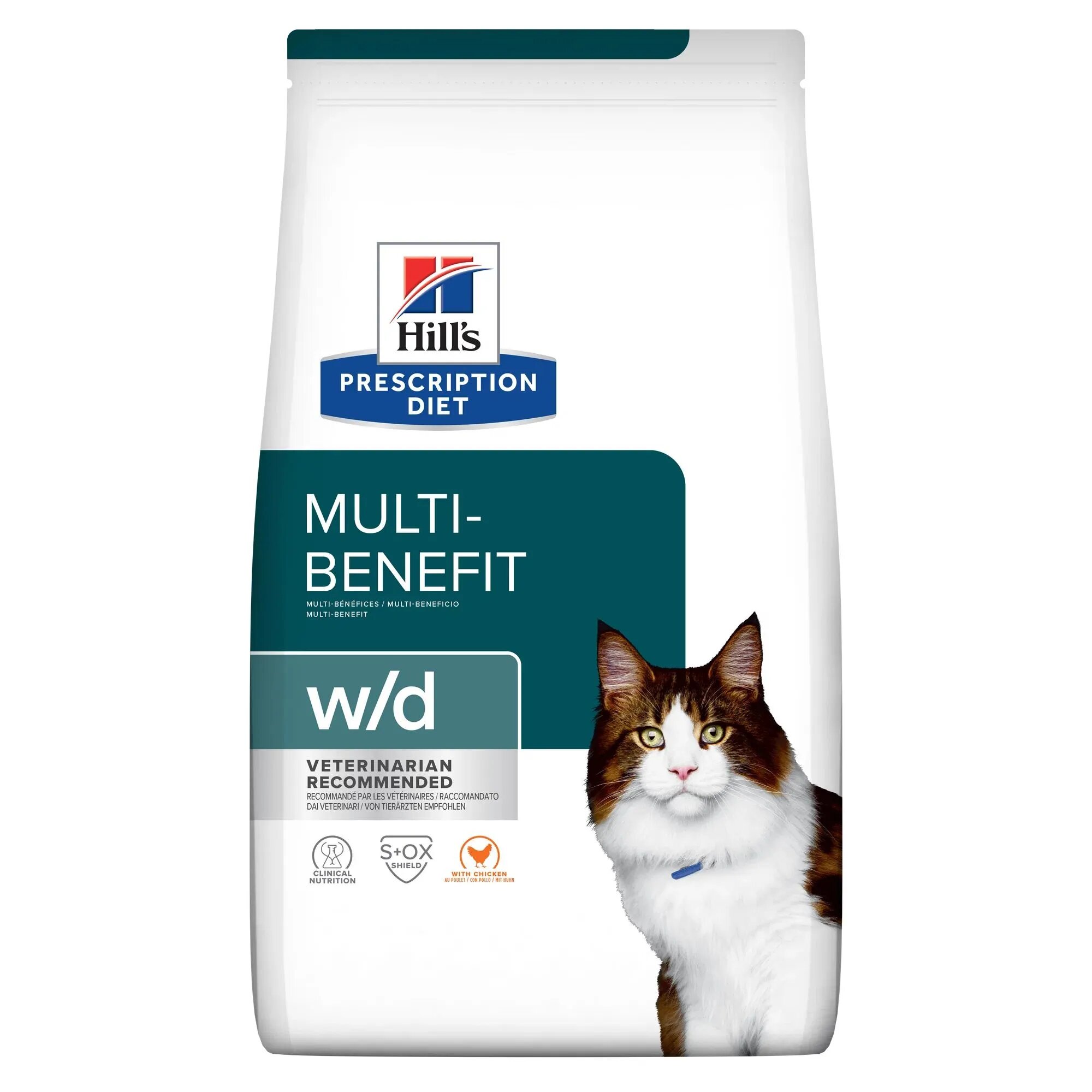 Hills w/d Multi-Benefit сухой корм для кошек, для поддержания веса и сахарном диабете, с курицей, 3 кг