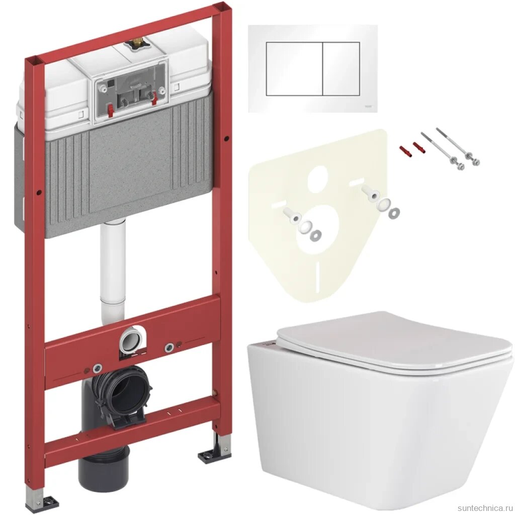 Комплект Унитаз подвесной Ceramicanova Metric Rimless CN3007 с микролифтом, безободковый + Инсталляция TECE Base 9400413 4 в 1 с кнопкой смыва