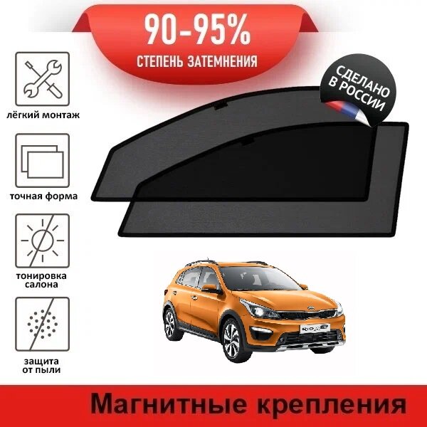 Каркасные шторки LATONIK PREMIUM на Kia Rio X-Line 1 (2017-2021) на передние двери на магнитах с затемнением 90-95%