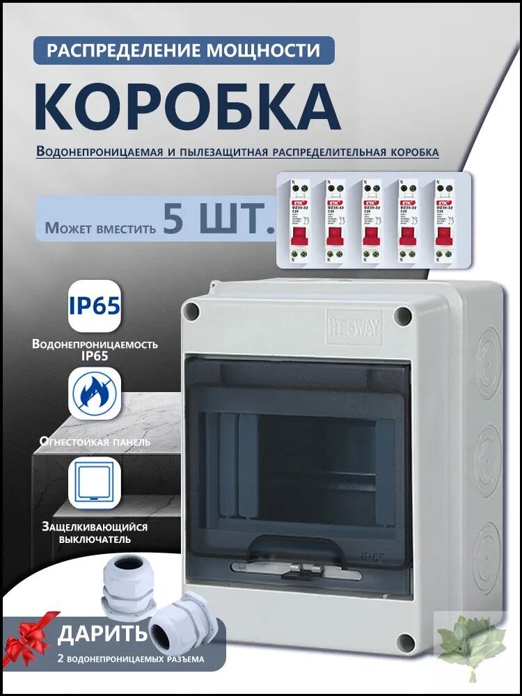 Настенный распределительный ящик IP65, наружный пластиковый, 5 модулей, 157X117X92 мм, серый