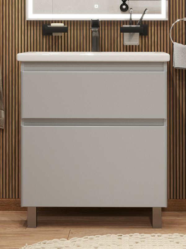 Тумба с раковиной SanStar Riana 80 напольная, серая, раковина Комо 80