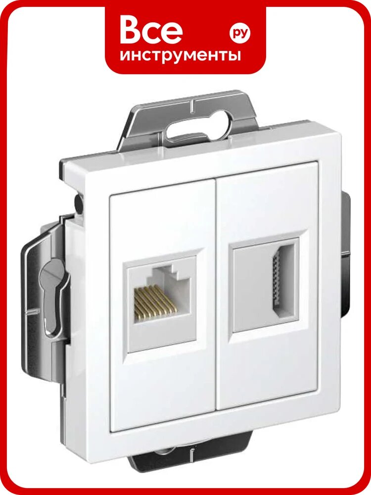 Механизм двойной розетки Systeme Electric Atlasdesign белый hdmi+rj45, кат.5е, ATN000182