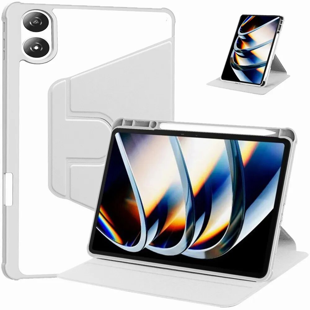 Чехол для Infinix Xpad 20 11" / Инфиникс Хпад 20 11", Чехол с отделением для ручки и вращающейся подставкой, искусственная кожа + прозрачный акрил