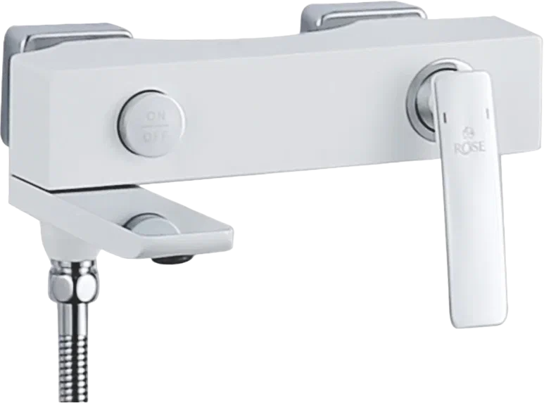 Смеситель для ванны с душем Rose R2702F белый, хром, латунь, с поворотным изливом, современный