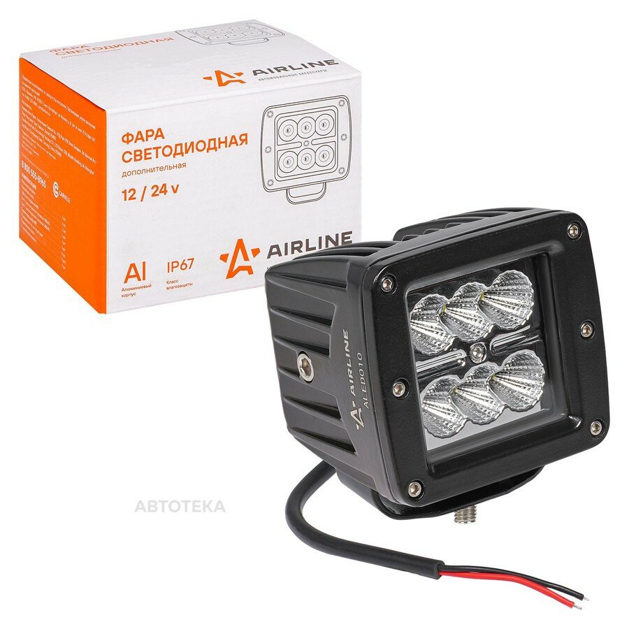 Фара светодиодная квадратная 6 LED рассеяный свет 18W (82х75х75) 12/24V AIRLINE ALED010