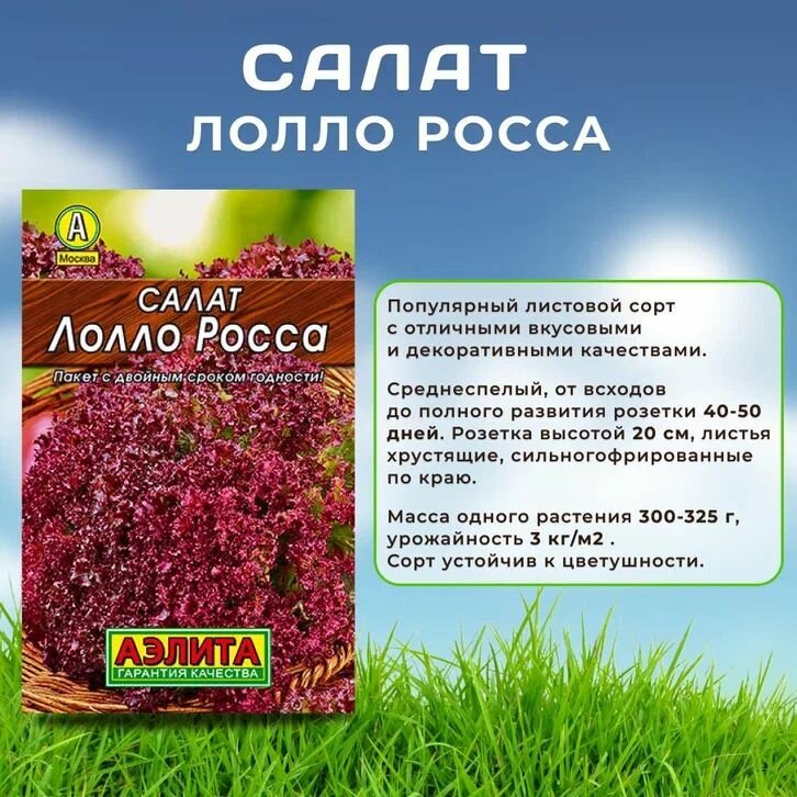 Семена Салат "Лолло Росса" листовой , Агрофирма Аэлита листовой лолло росса для салата