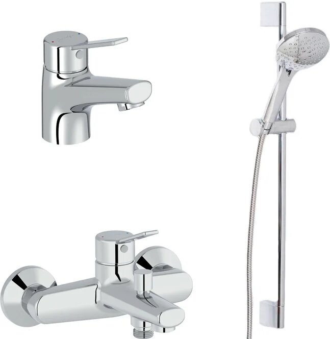 Комплект для ванной Jacob Delafon Eo E24158RU-CP / E24160RU-CP / E32907-CP 3 в 1, со смесителем, с изливом, латунный, хром, глянцевый, душевая система