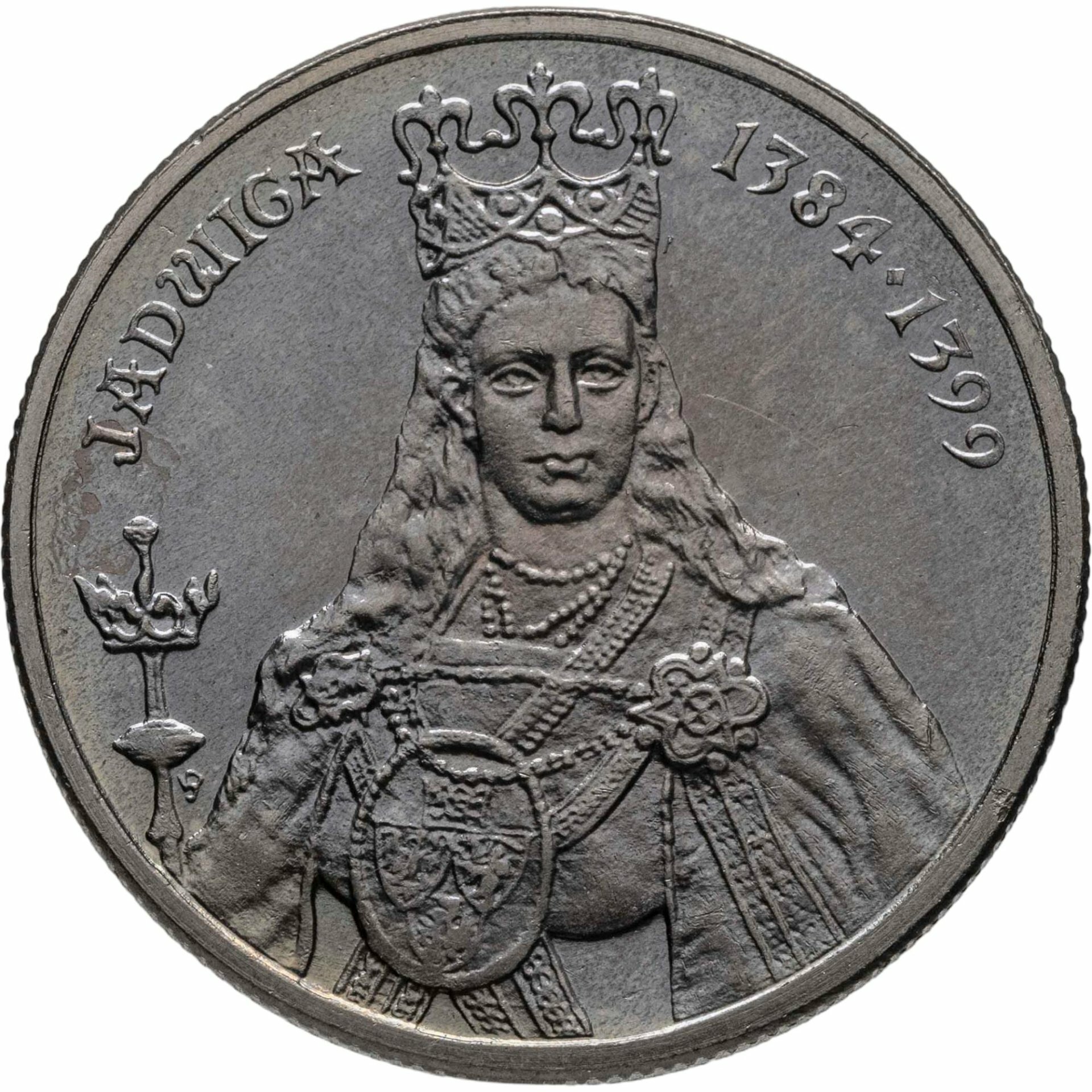 Польша 100 злотых 1988 "Польские правители: Королева Ядвига", Мельхиор медь-никель, в сохранности AU-UNC