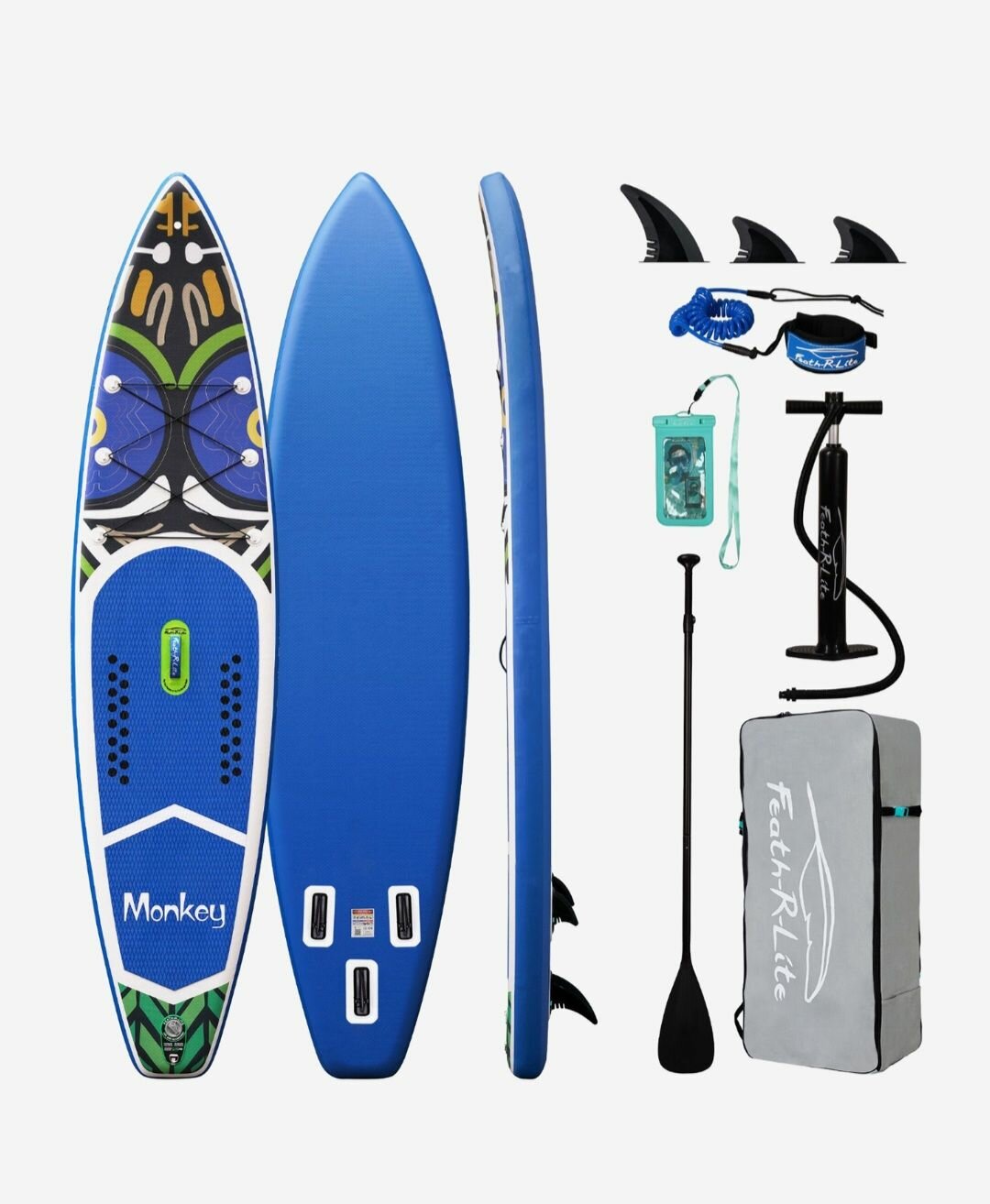 Надувная Сап-доска Funwater Monkey 11'6 /Двухслойная/Сапборд с веслом, насосом и страховочным лишем (Полный комплект) 350х84х15