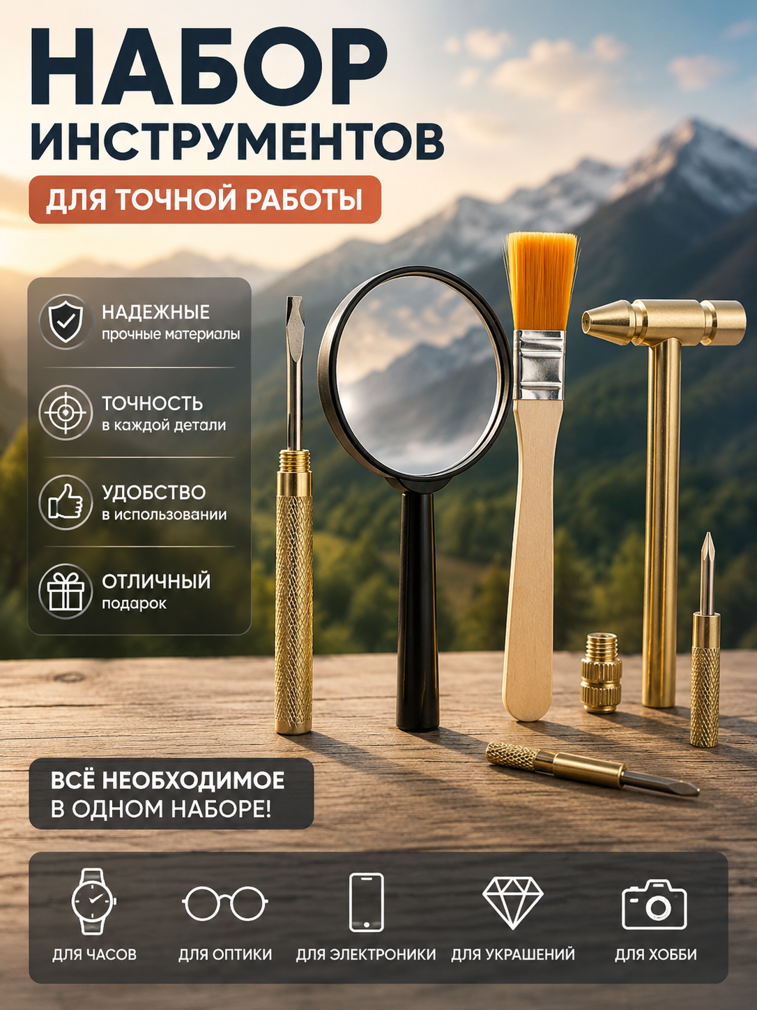 Набор для юных археологов с металлическим комбинированным молотком и оптической лупой, комплект 1