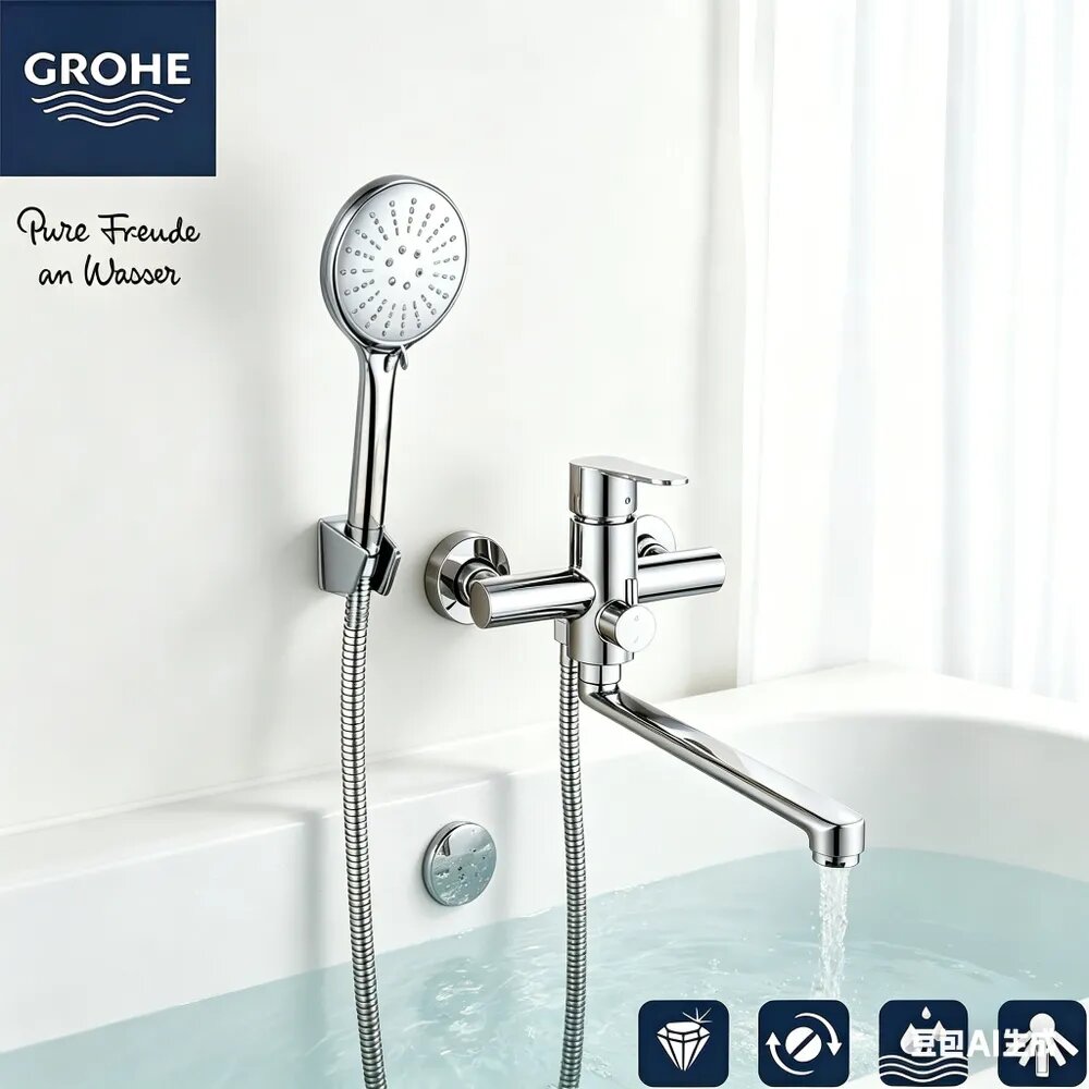 Душевая система GROHE с тропическим душем, смесителем и лейкой, рычажное управление, нержавеющая сталь