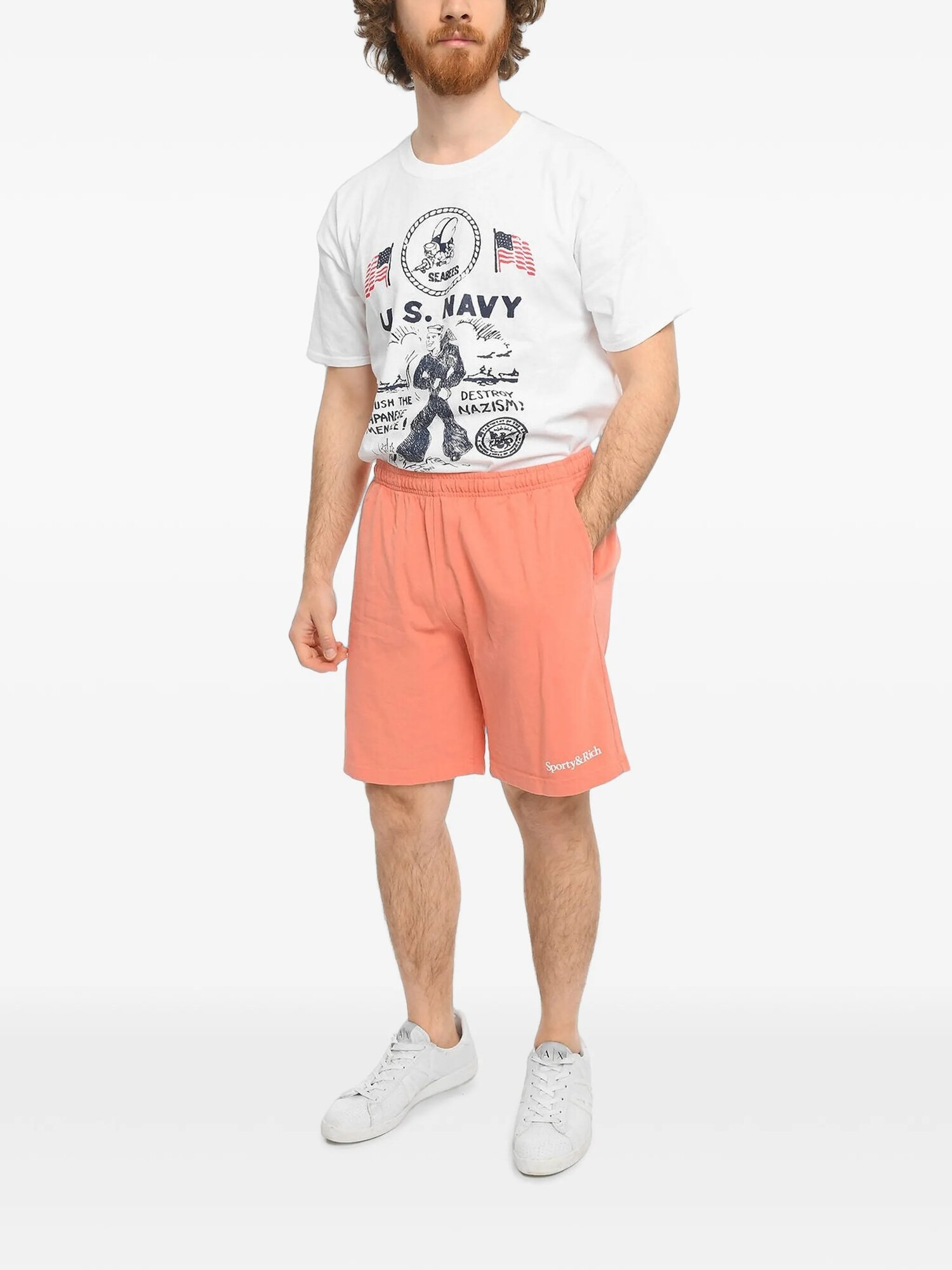Шорты Sporty & Rich Cotton logo-print shorts, размер 44, кораллово-розовый — фото 1