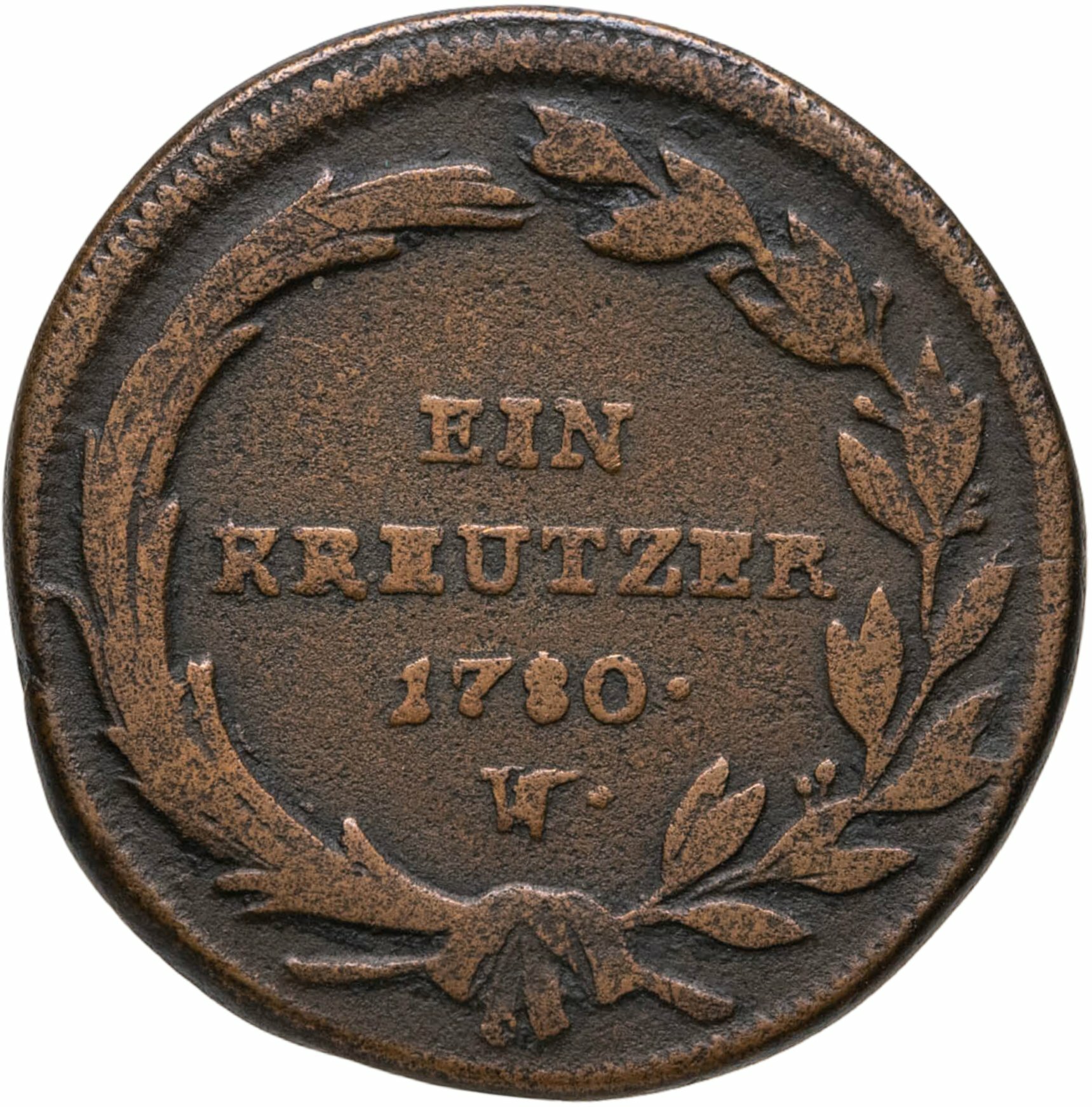 Австрия 1 крейцер 1780 Мария Терезия, знак монетного двора "W" - Вена, Медь, в сохранности F