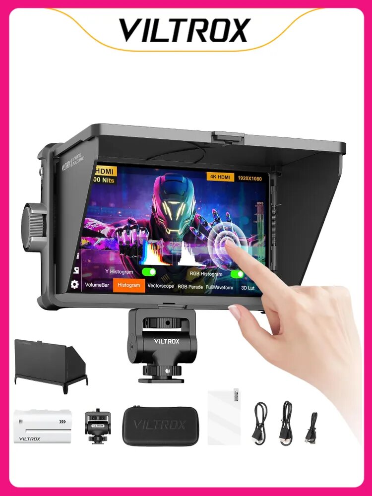 Полевой монитор VILTROX DC-A1 2800 нит, 7-дюймовый внешний экран для DSLR-камеры с разрешением 4K 60 Гц и разрешением 1920x1080.