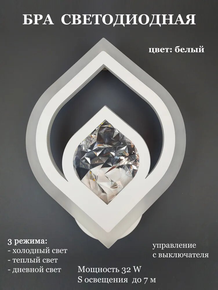 Настенный светильник светодиодный, бра Lotos 32Вт, белая