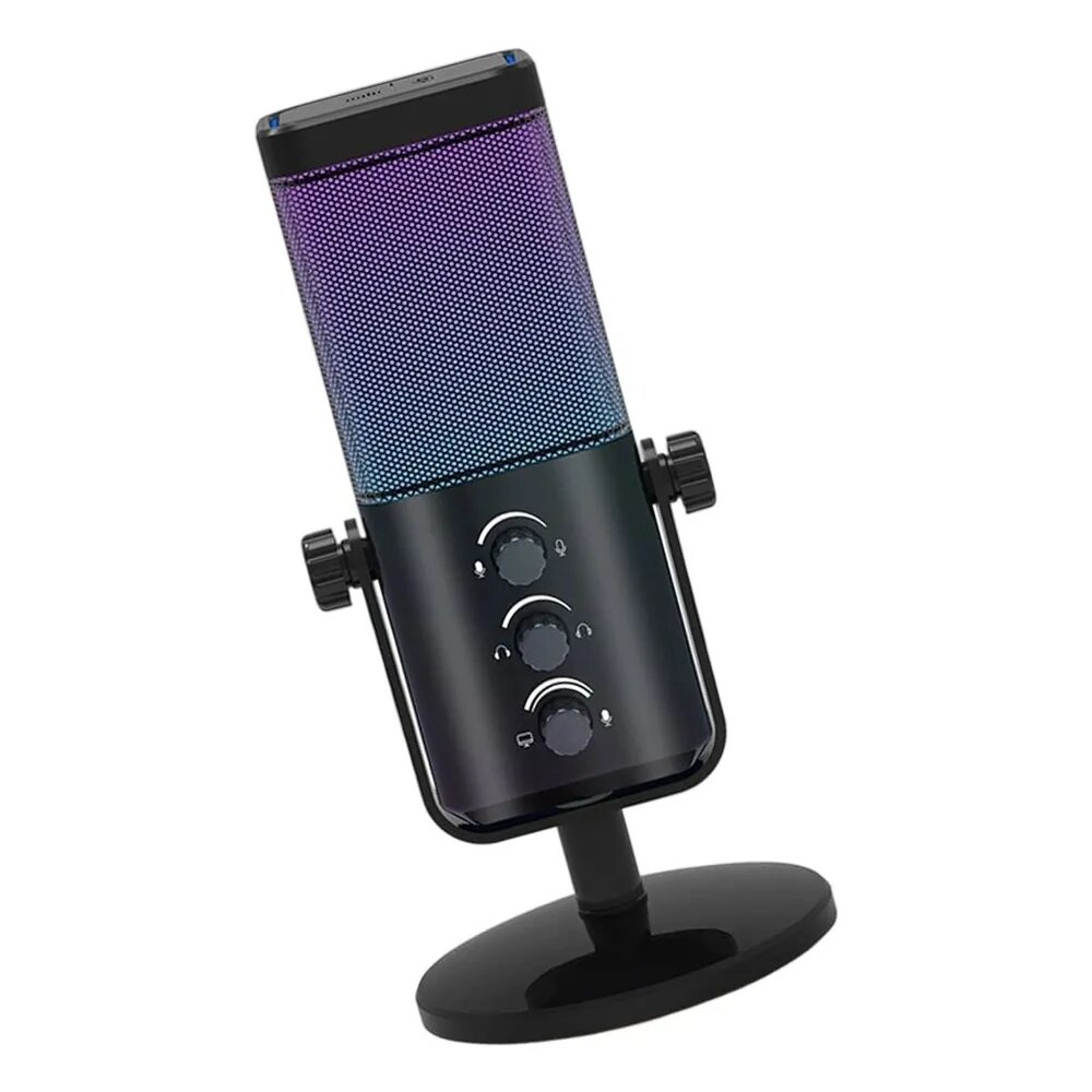 Цветной емкостный микрофон RGB gaming microphone настольный микрофон-черный