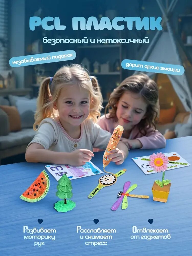 3D-ручка Беспроводная Коричневый Капибара с 10 цветами пластика и трафаретами — фото 1