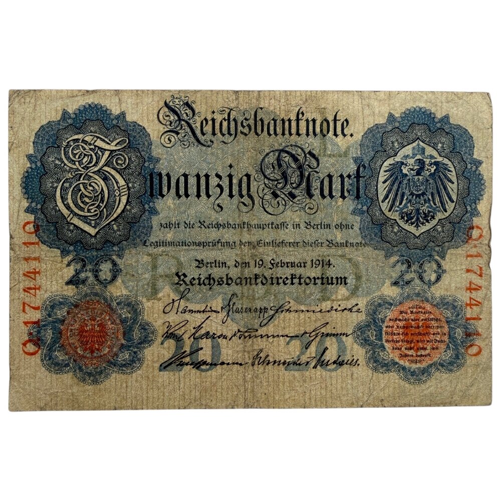 Германская империя (Германия) 20 марок 1914 г. (Reichsbanknote) (Литера L)(Серия Q)(7-значный номер)