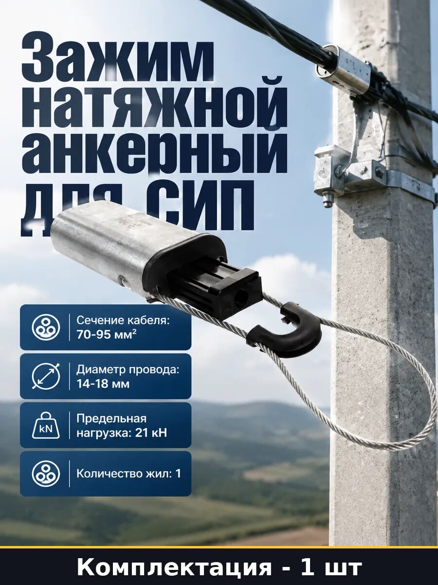 Зажим натяжной для СИП 70 95 мм анкерный черный клиновой